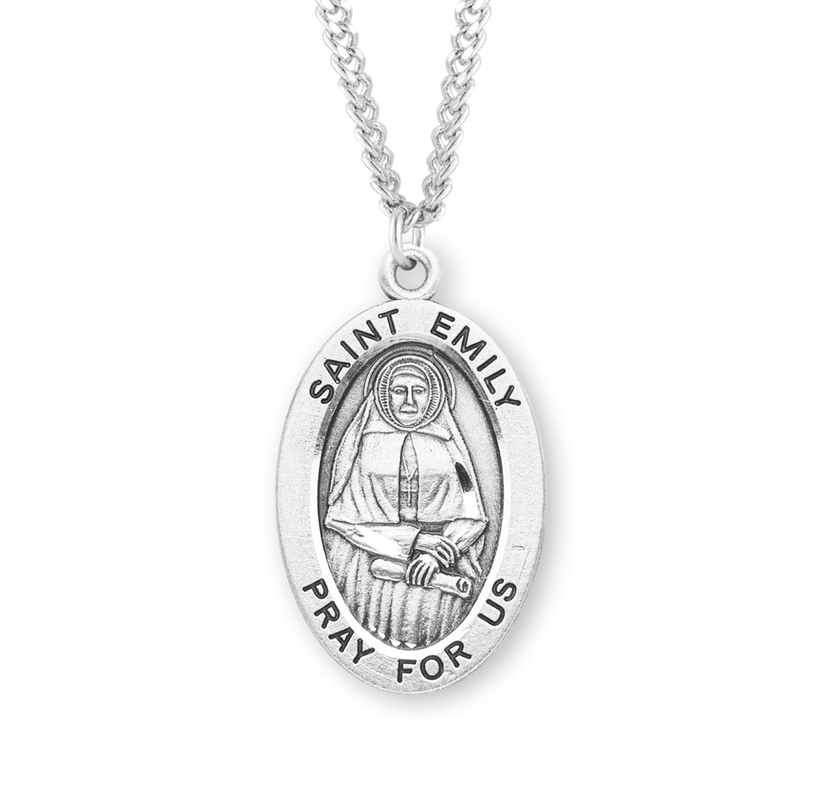Patron Saint Emily Oval Sterling Silver Medal A – Saint Mickael Art & Gifts