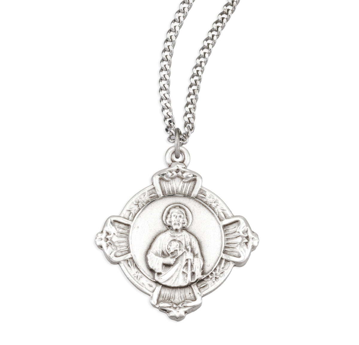 Sterling Silver St. Jude Cross Medal with Sacred Heart of Jesus Back ...