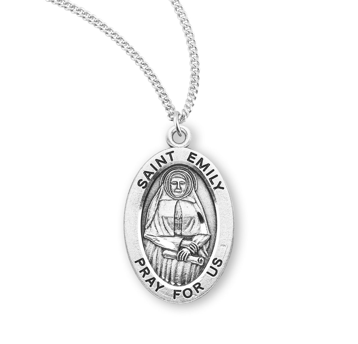 Patron Saint Emily Oval Sterling Silver Medal – Saint Mickael Art & Gifts